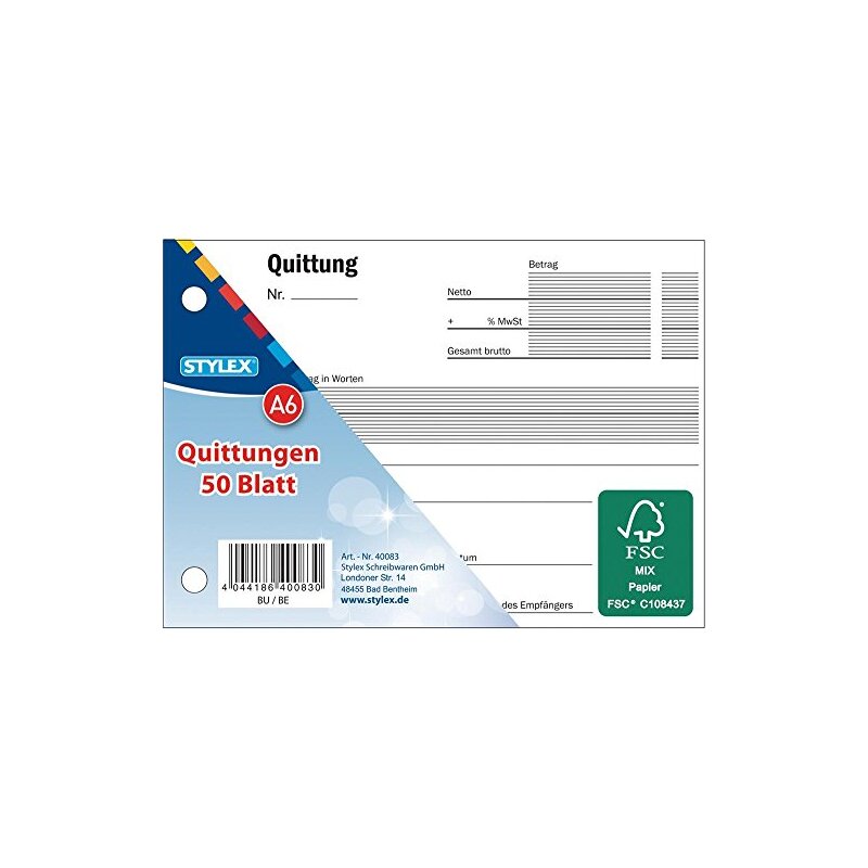Quittungen, DIN A6, 50 Blatt, FSC, 1,30